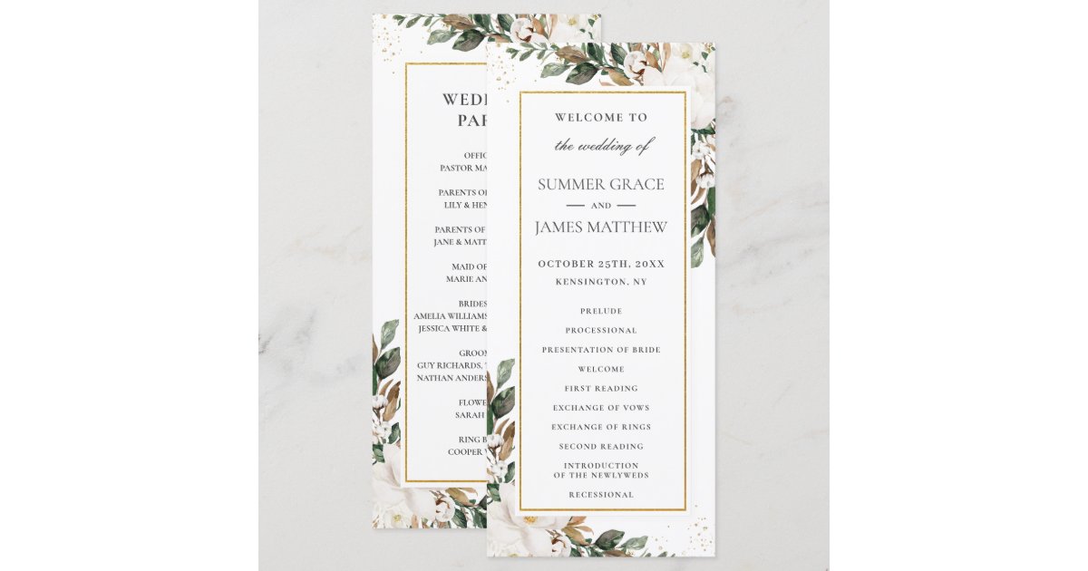 Elegant Ivory Magnolia Floral Greenery Wedding Program | Zazzle