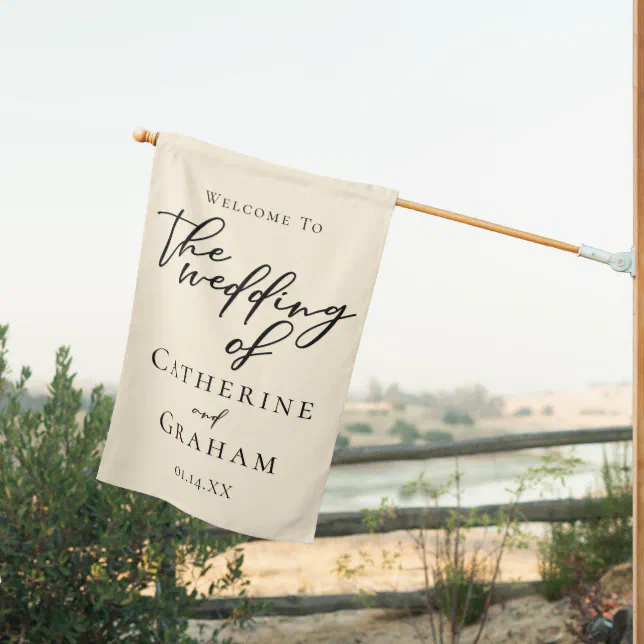 Elegant Ivory Minimalist Typography Wedding House Flag | Zazzle
