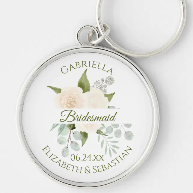 Elegant Ivory Peach Roses Bridesmaid Wedding Keych Keychain | Zazzle