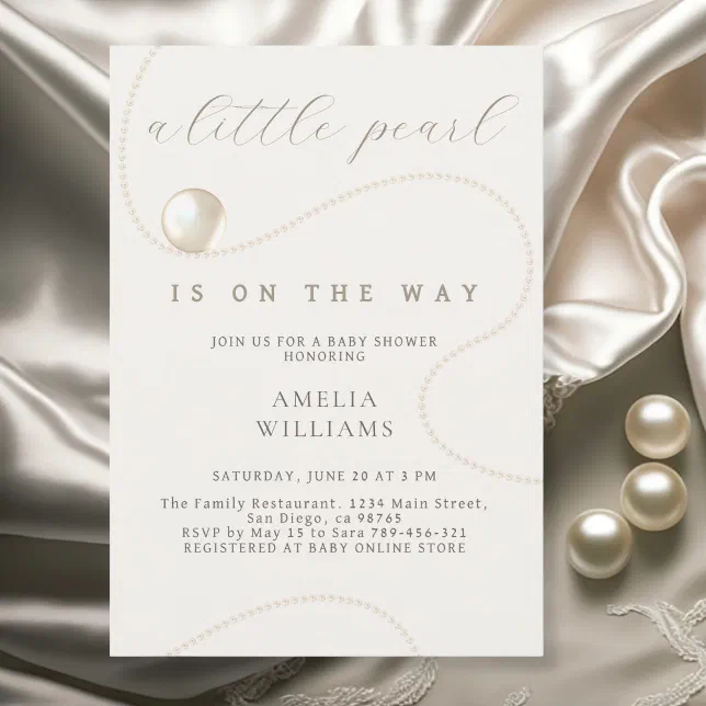 Elegant Ivory Pearl Script Baby Shower Invitation | Zazzle