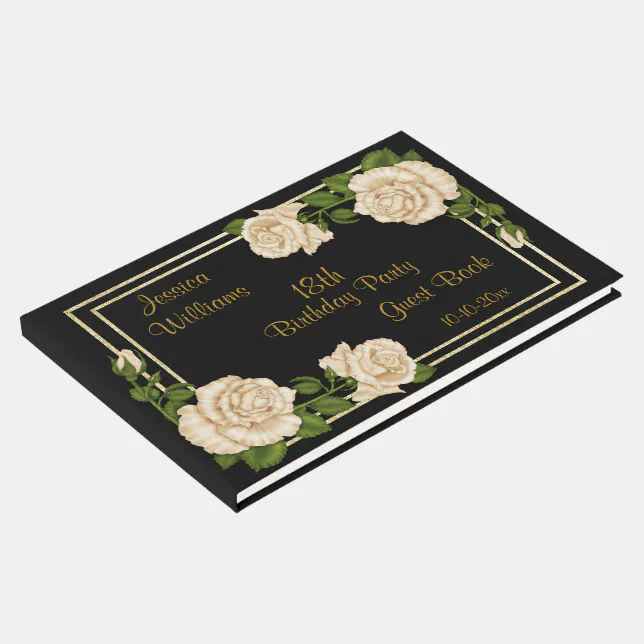 Elegant Ivory Roses & Gold Glitter 18th Birthday Guest Book | Zazzle