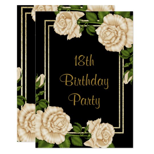 Elegant Ivory Roses & Gold Glitter 18th Birthday Invitation | Zazzle.com