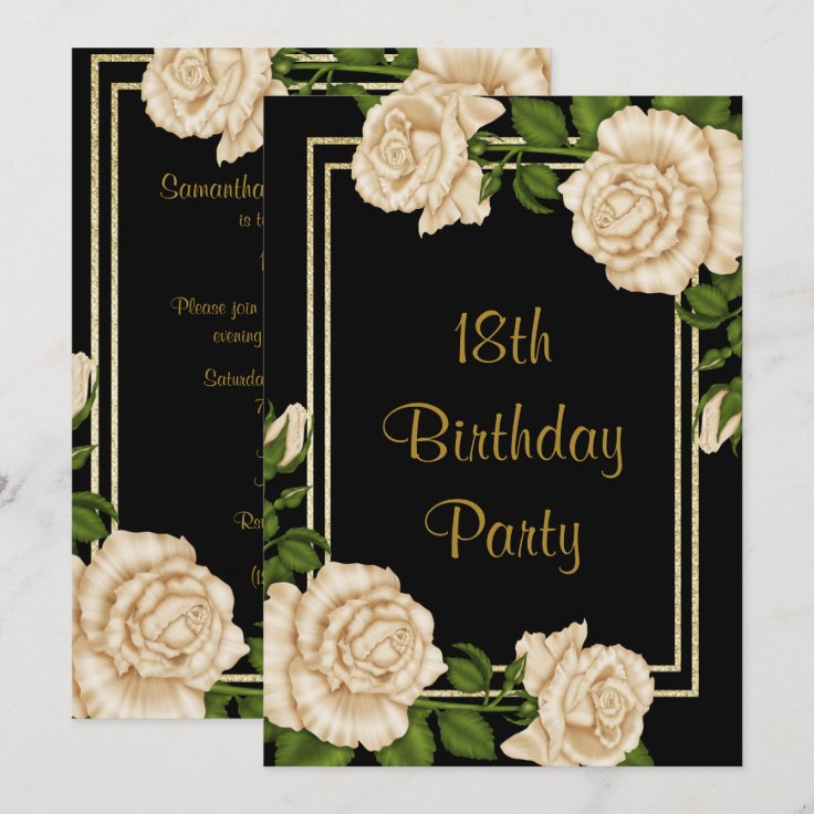 Elegant Ivory Roses & Gold Glitter 18th Birthday Invitation | Zazzle