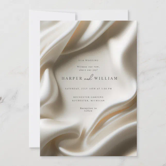 Elegant ivory satin wedding invitation | Zazzle