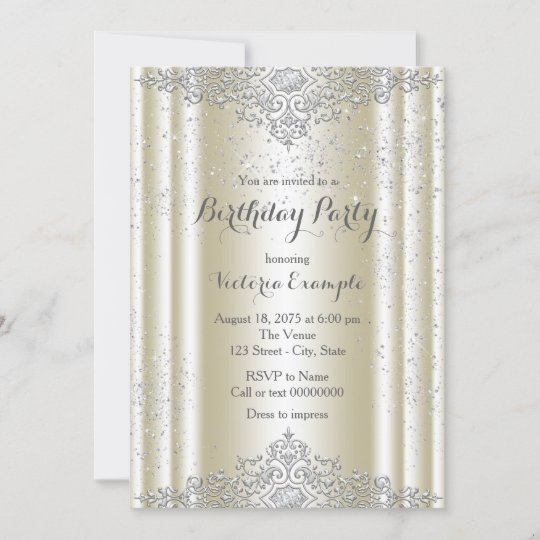 Elegant Ivory Silver Glitter Birthday Party Invitation | Zazzle.com