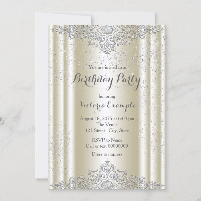 Elegant Ivory Silver Glitter Birthday Party Invitation | Zazzle.com