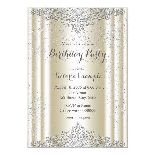 Elegant Ivory Silver Glitter Birthday Party Invitation | Zazzle.com