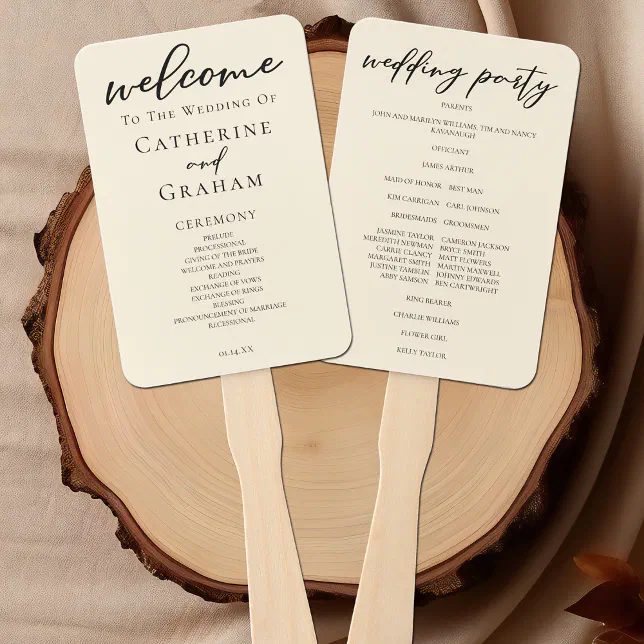 Elegant Ivory Simple Typography Wedding Program Hand Fan | Zazzle