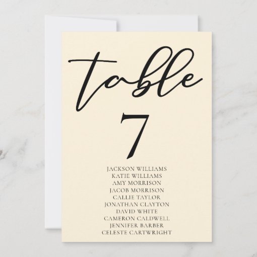 Elegant Ivory Wedding Table Number with Names Card | Zazzle