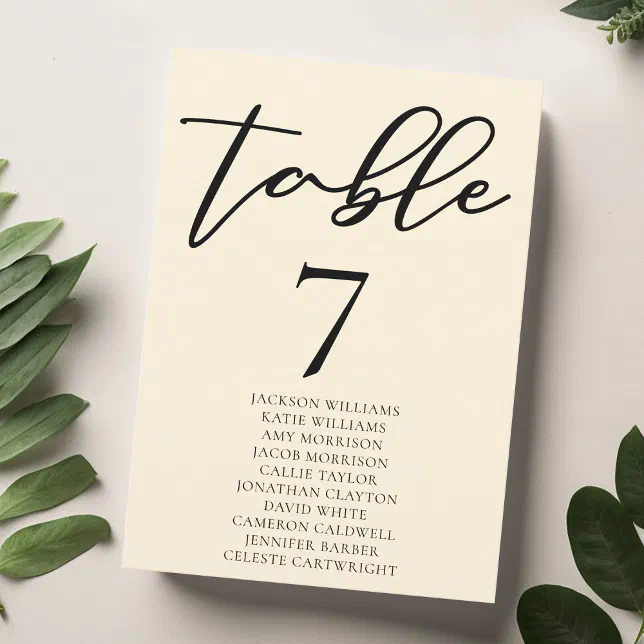 Elegant Ivory Wedding Table Number with Names Card | Zazzle