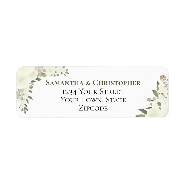 Elegant Ivory White Floral Wedding Return Address Label | Zazzle