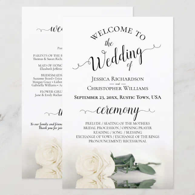 Elegant Ivory White Rose Budget Wedding Program | Zazzle