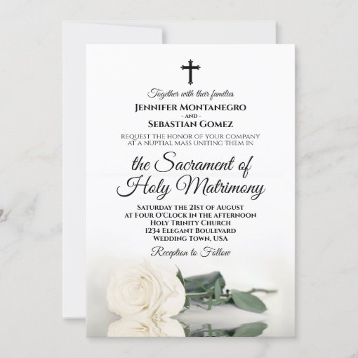 Elegant Ivory White Rose Modern Catholic Wedding Invitation | Zazzle