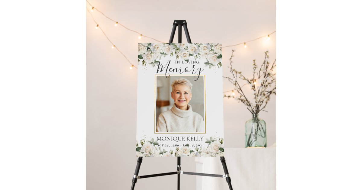 Elegant Ivory White Roses Photo Funeral Memorial Foam Board | Zazzle