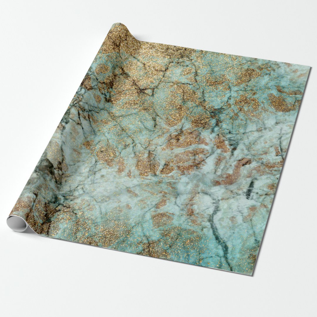 Elegant Jade and Faux Gold Glitter Marble Wrapping Paper | Zazzle