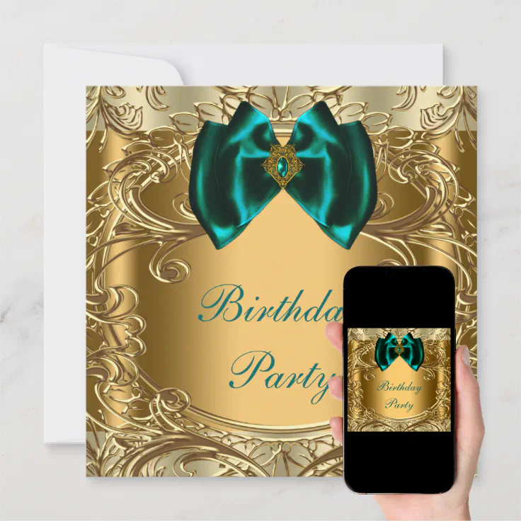 Elegant Jade and Gold Birthday Party Invitation | Zazzle