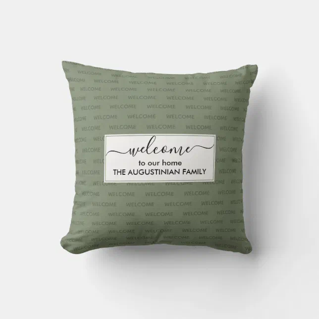 Elegant Jade Green Custom WELCOME TO OUR HOME Throw Pillow | Zazzle