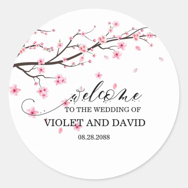 Elegant Japanese Cherry Blossom Wedding Classic Round Sticker | Zazzle