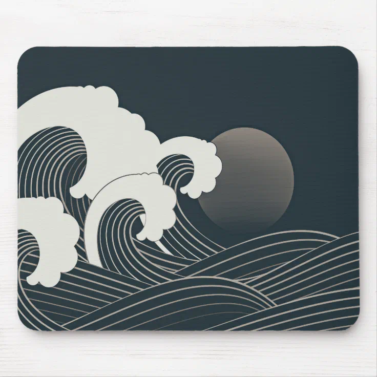 Elegant Japanese Waves Black and White Artwork | Mouse Pad | Zazzle
