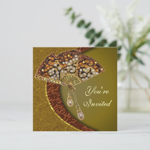 Elegant Jeweled Fan Party Invitation | Zazzle