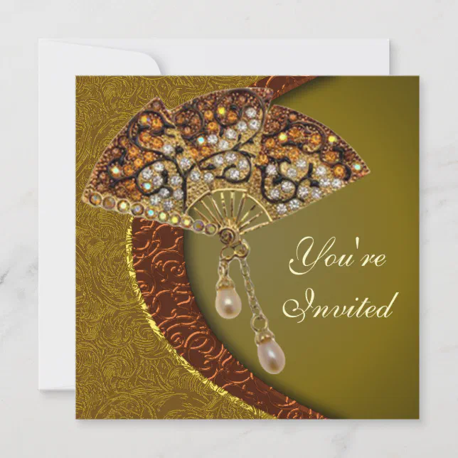 Elegant Jeweled Fan Party Invitation | Zazzle