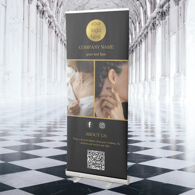 Elegant Jewelry Business Promotional 2 Photo Black Retractable Banner ...