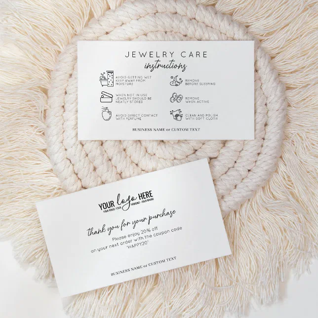 Elegant Jewelry Care Instructions Business Logo Enclosure Card | Zazzle