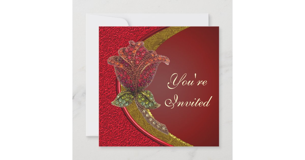 Elegant Jewled Rose Party Invitation | Zazzle