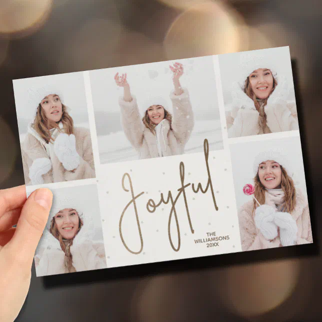 Elegant JOYFUL Multi Photo Christmas Holiday Card | Zazzle