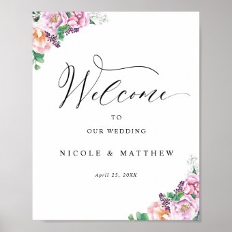Elegant Joyful Pastel Floral Wedding Welcome Sign | Zazzle