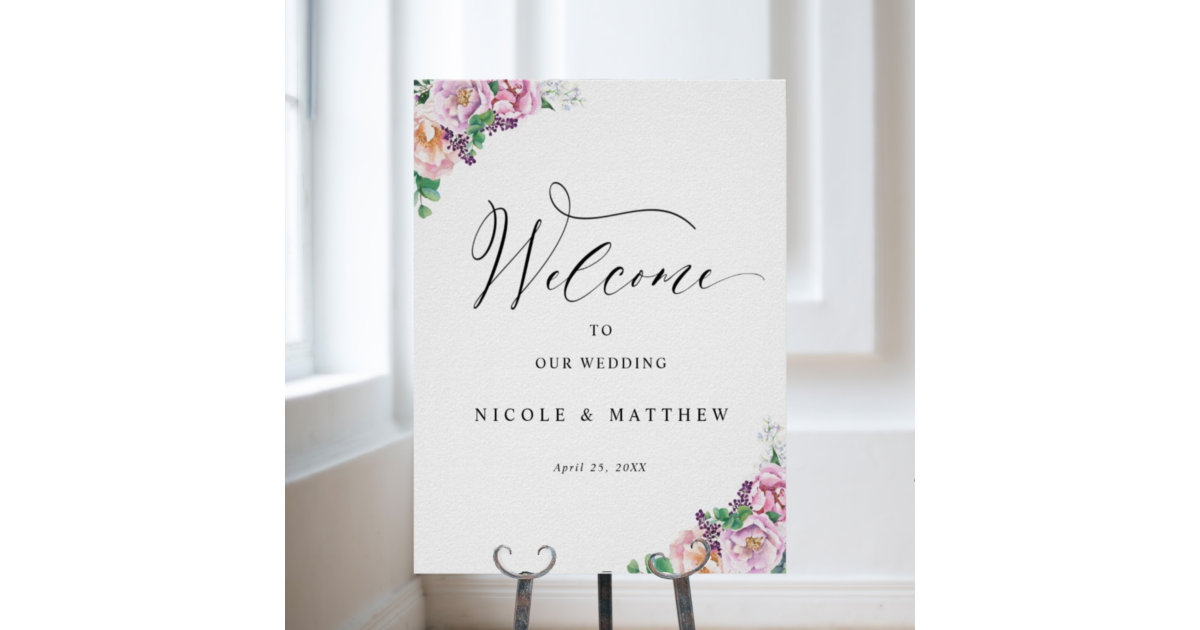 Elegant Joyful Pastel Floral Wedding Welcome Sign | Zazzle