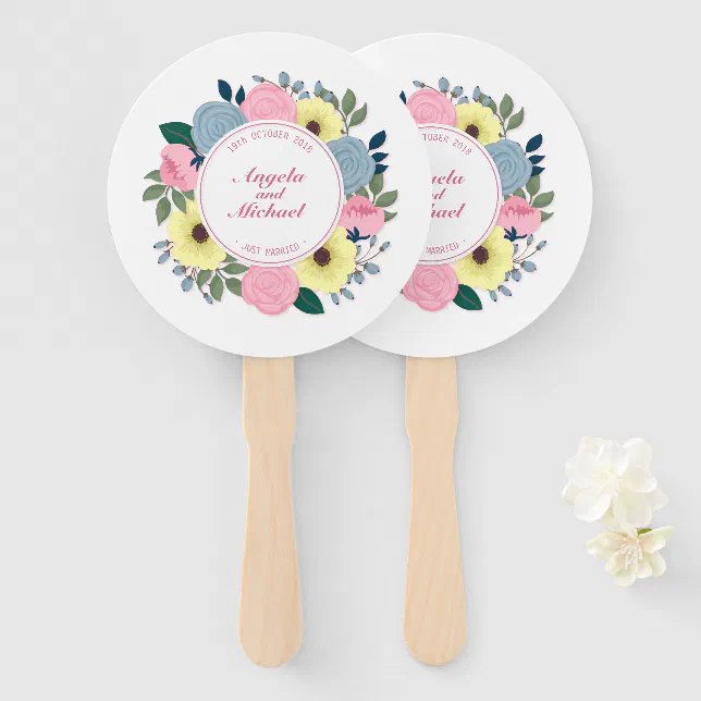 Elegant Just Married Floral Wedding | Hand Fan | Zazzle