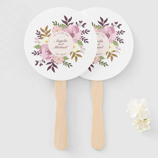 Elegant Just Married Floral Wedding | Hand Fan | Zazzle