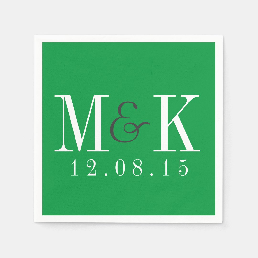 Elegant Kelly Green Monogram Wedding Napkins | Zazzle