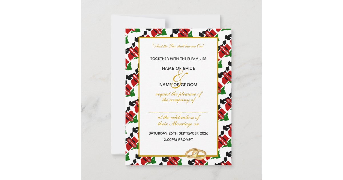 Elegant KENYA FLAG with Gold Script WEDDING Invitation | Zazzle
