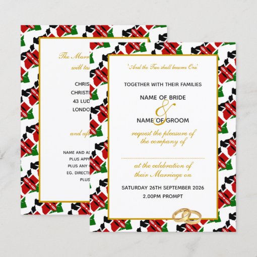 Elegant KENYA FLAG with Gold Script WEDDING Invitation | Zazzle