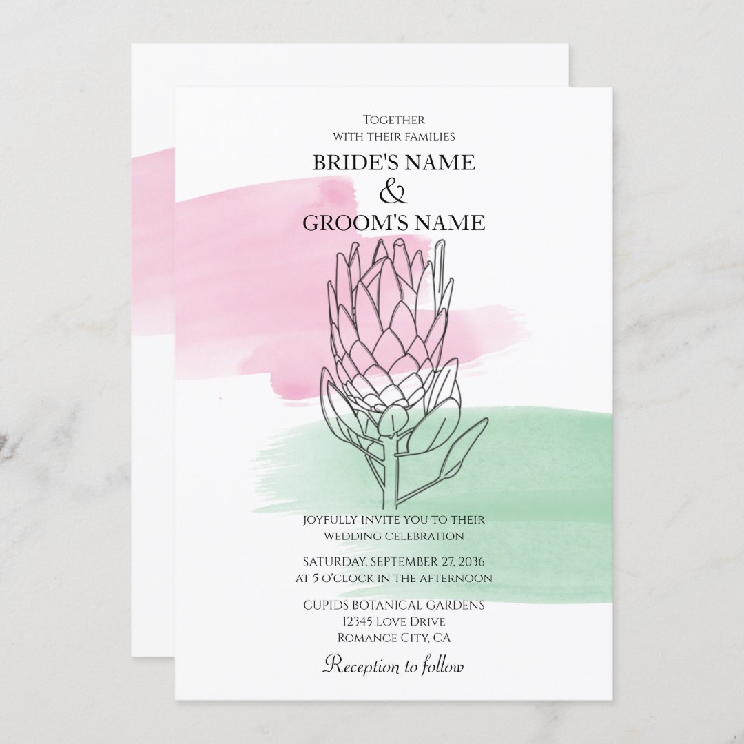 Elegant King Protea Watercolor Wedding Invitations | Zazzle