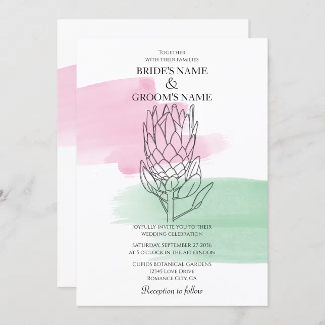 Elegant King Protea Watercolor Wedding Invitations | Zazzle