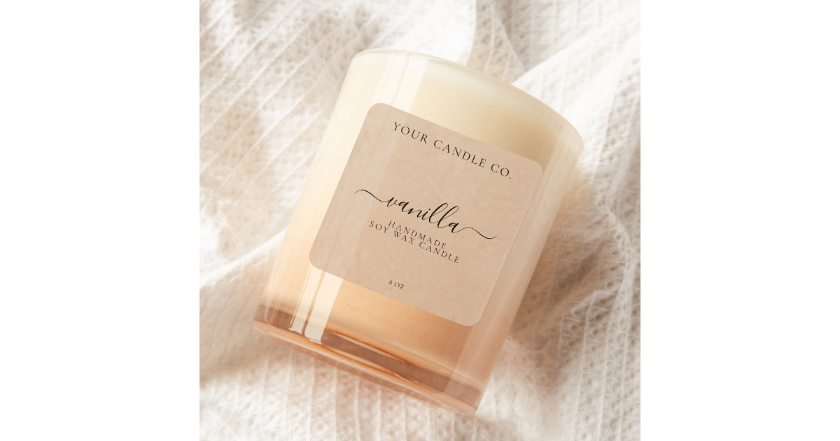 Elegant Kraft Minimalist Script Candle Label | Zazzle