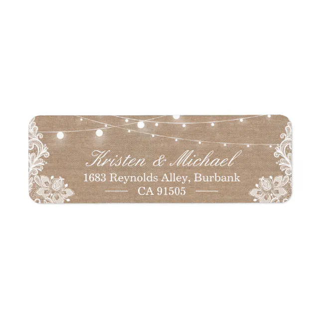 Elegant Lace Burlap Rustic Country String Lights Label | Zazzle