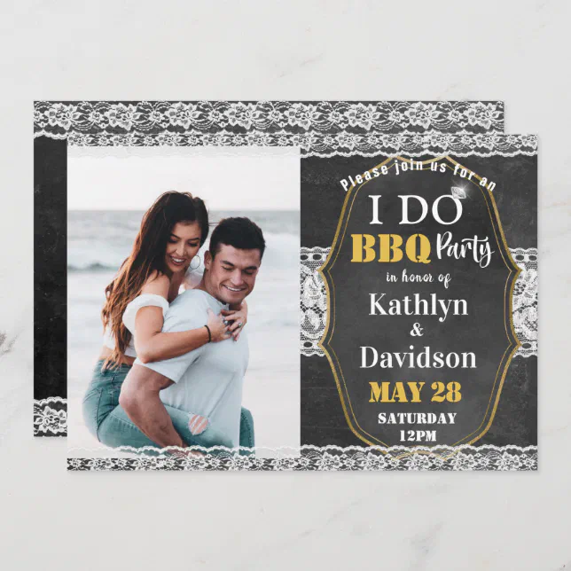 Elegant Lace Photo I DO Engagement Invitation | Zazzle