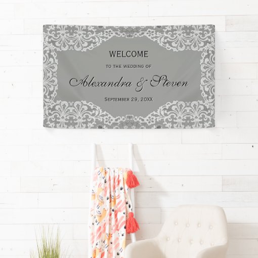 Elegant Lace Wedding Banner | Zazzle