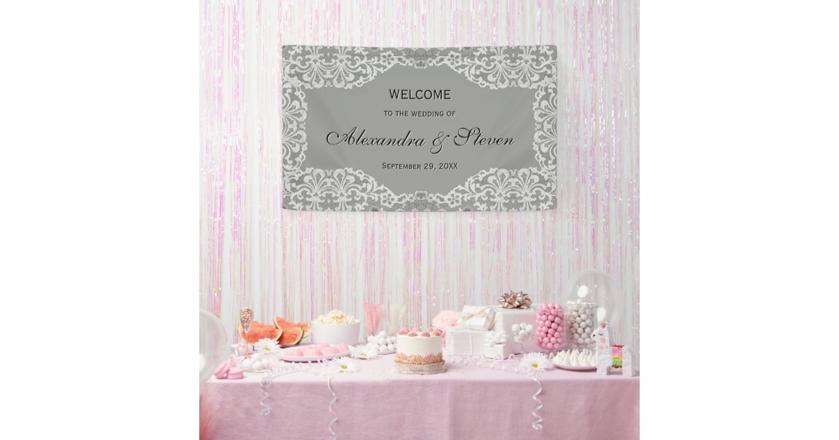 Elegant Lace Wedding Banner | Zazzle