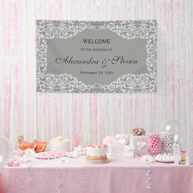 Elegant Lace Wedding Banner | Zazzle