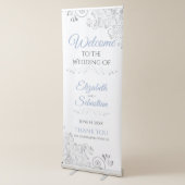 Elegant Lacy Silver & Dusty Blue Wedding Welcome Retractable Banner ...