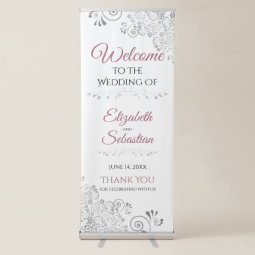 Elegant Lacy Silver & Dusty Rose Wedding Welcome Retractable Banner ...