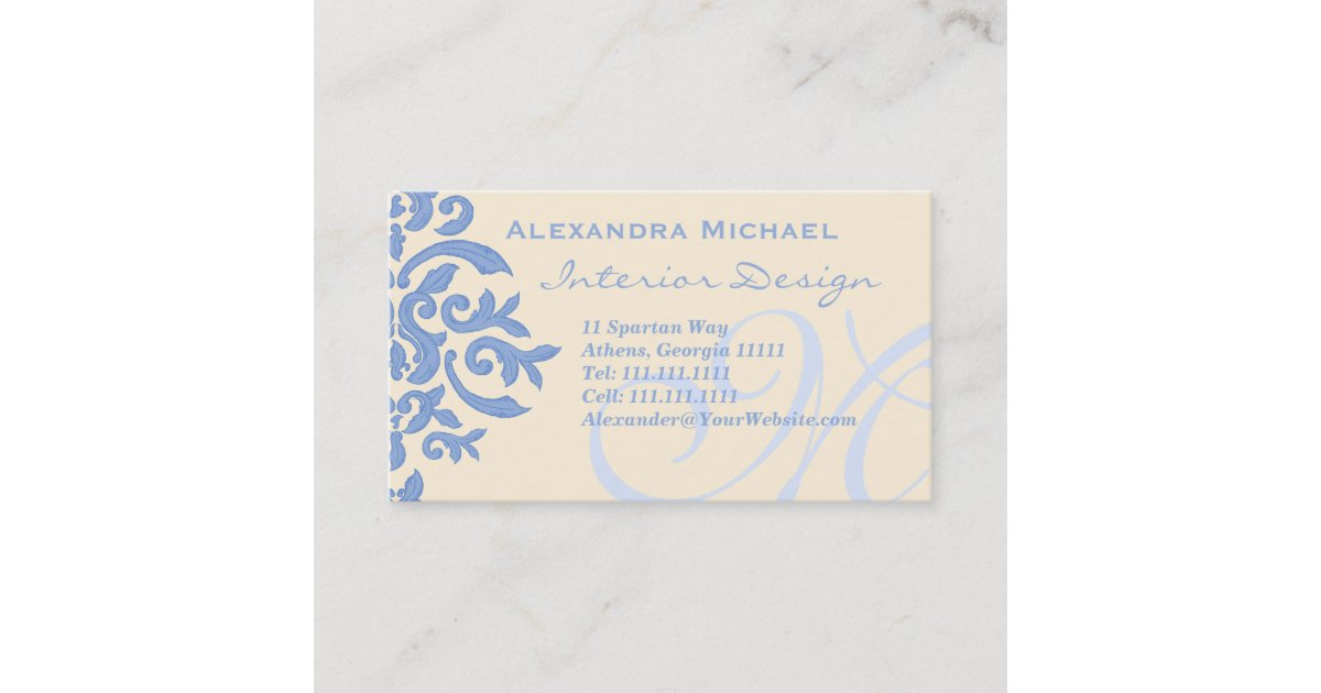 Elegant Lady Designer's Blue and Cream Business Card | Zazzle