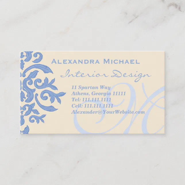 Elegant Lady Designer's Blue and Cream Business Card | Zazzle