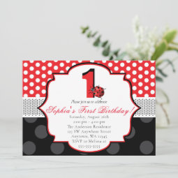 Elegant Ladybug Polka dot First Birthday Invitation | Zazzle