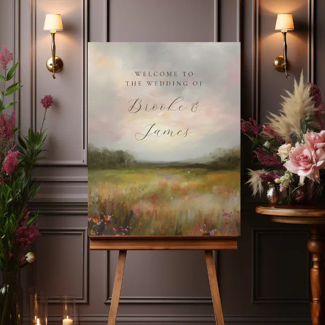 Elegant Landscape Painting Script Wedding Welcome Foam Board | Zazzle